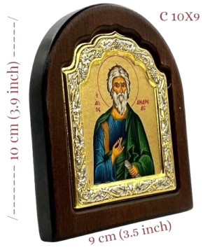 Apostle Andreas Icon Arched Design Engraved Silver Wood