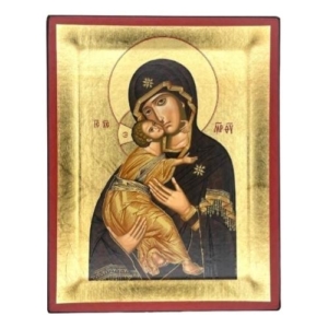 Virgin Mary of Vladimir Silk Screen Icon Natural Wood