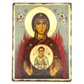 Virgin Mary Burning Bush Silk Screen Icon Natural Wood Aged