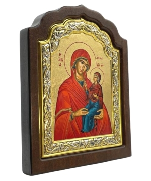 Saint Anna Icon Arched Design Engraved Silver Natural Wood