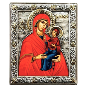 Saint Anna Silk Screen Icon 22kt Gold 925 Silver Wood Base