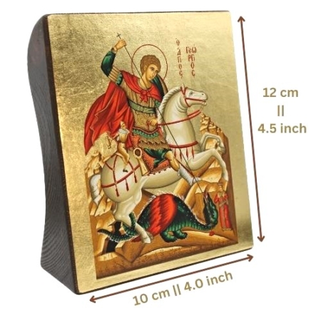 Saint George Silk Screen Icon Gold Standing Wood Base