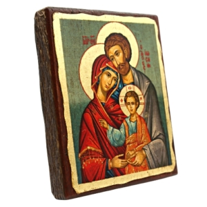Holy Family Religious Icon Natural Wood Aged Edge